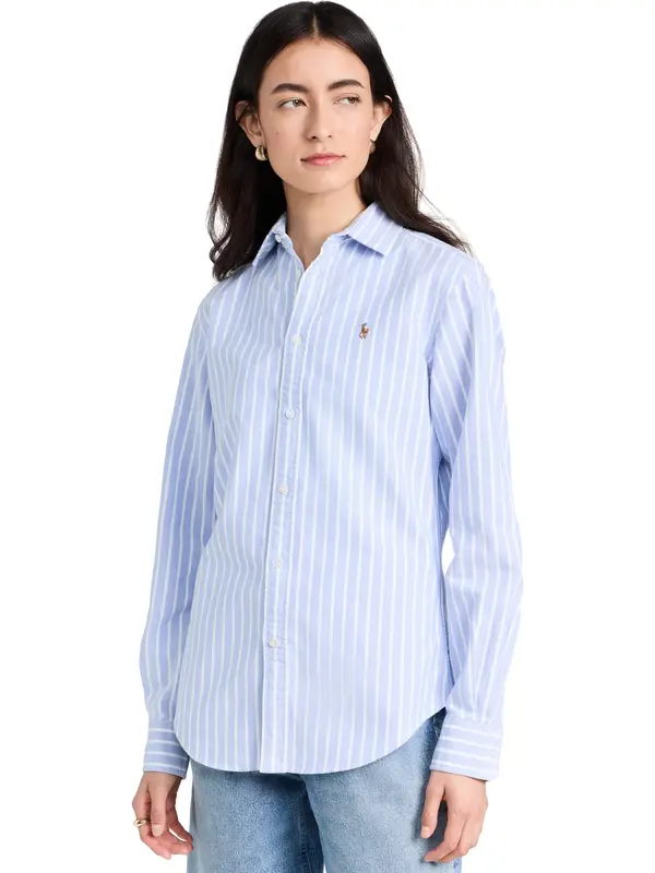 Ralph Lauren Cotton Oxford Long Sleeve Button Down - Harbor Island Blue/white