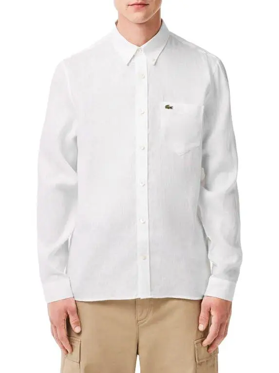 Lacoste Regular Fit Linen Button-down Shirt - White