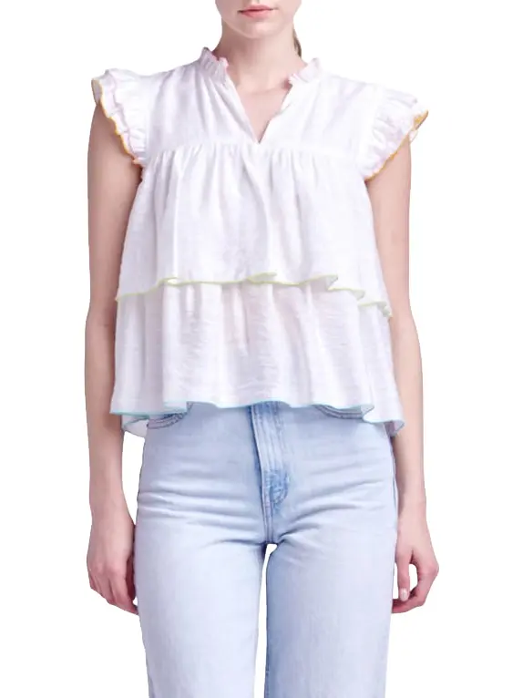 English Factory Colorblock Edge Tiered Top - White Multi