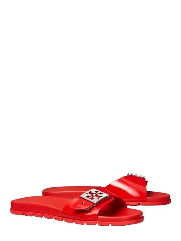 Tory Burch Buckle Slide Sandal - Lipstick Red/silver