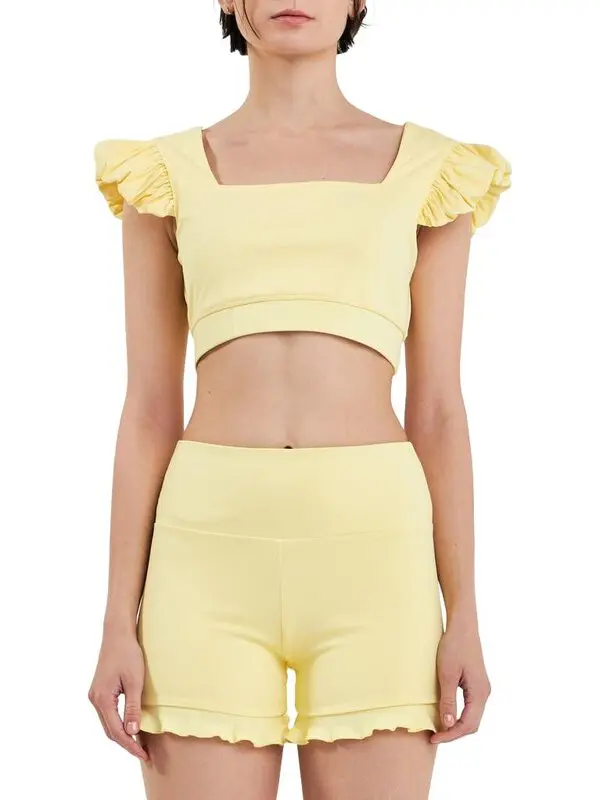 GREY LAB Puff Sleeve Crop Top - Light Yellow