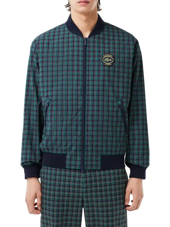 Lacoste Plaid Water-repellent Bomber Jacket - Marine/multico