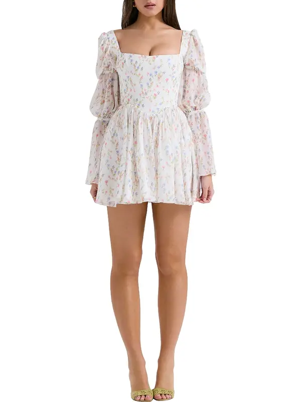 House Of Cb Sancia Floral Mini Dress - White/pink Floral Print