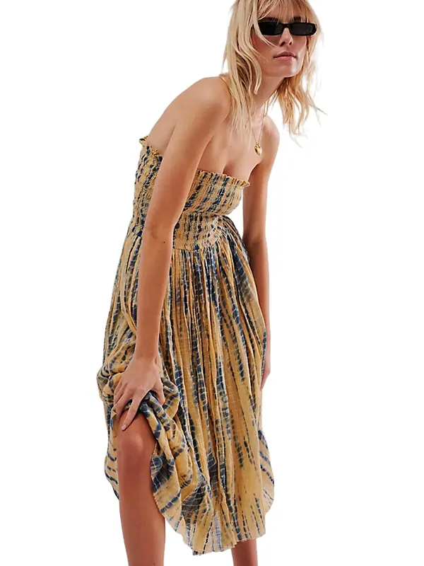 Free People Fp One Ravenna Printed Convertible Maxi Skirt - Blue Jean Combo - Tie Dye