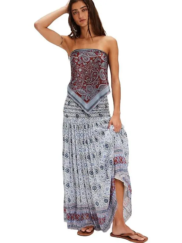 Free People Fp One Ravenna Printed Convertible Maxi Skirt - Bluebird Combo