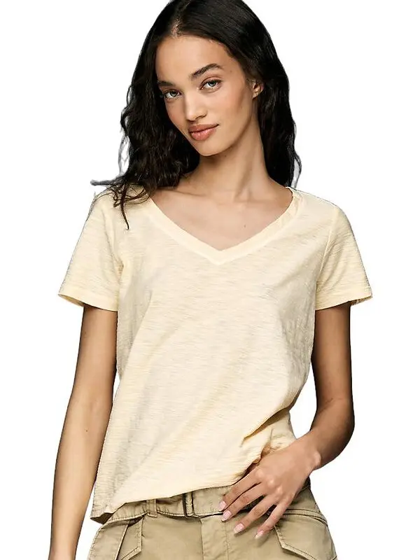 PILCRO The Bennie Cotton-slub V-neck Tee - Pale Yellow