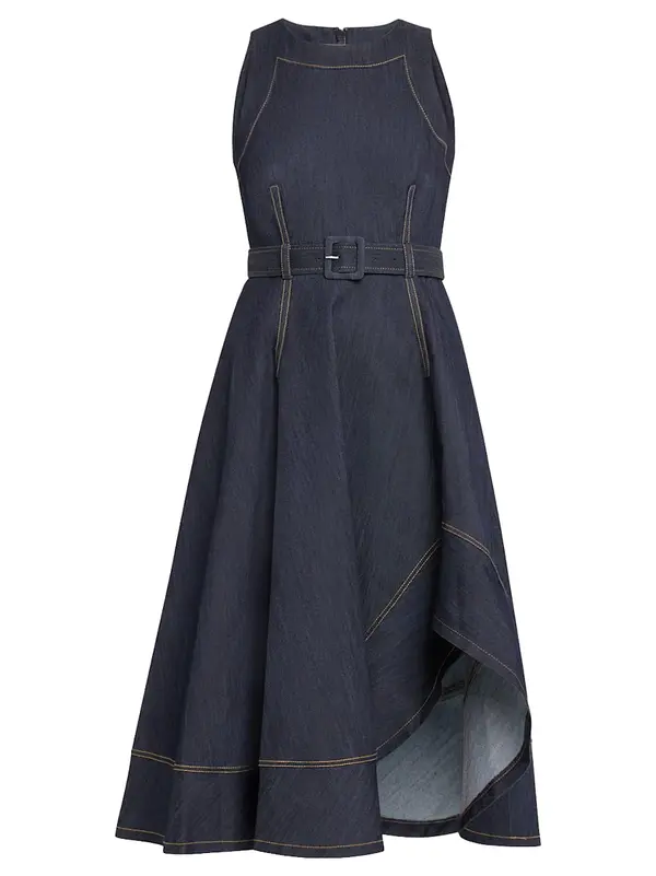 Cinq À Sept Zelda Belted Denim Midi Dress - Indigo