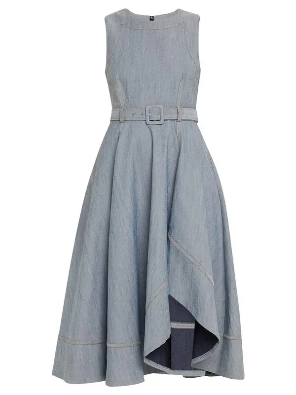 Cinq À Sept Zelda Belted Denim Midi Dress - Light Indigo
