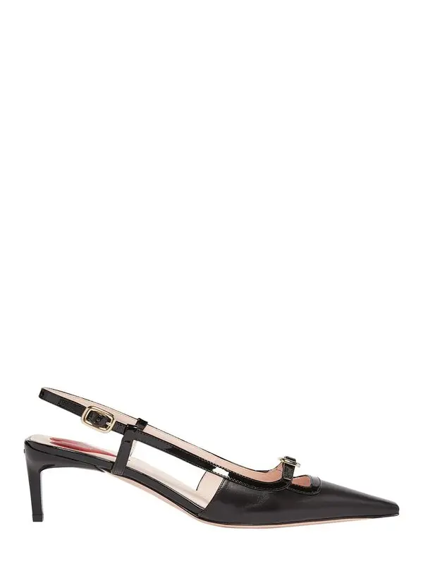 ROGER VIVIER Mixed Leather Mini Buckle Slingback Pumps - Nero