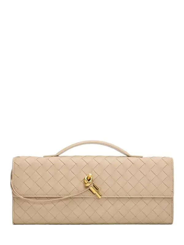 Bottega Veneta Long Andiamo Intrecciato Leather Clutch - Ecru