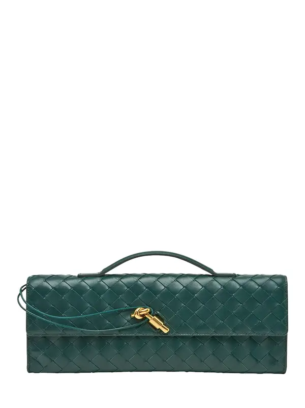 Bottega Veneta Long Andiamo Intrecciato Leather Clutch - Emerald