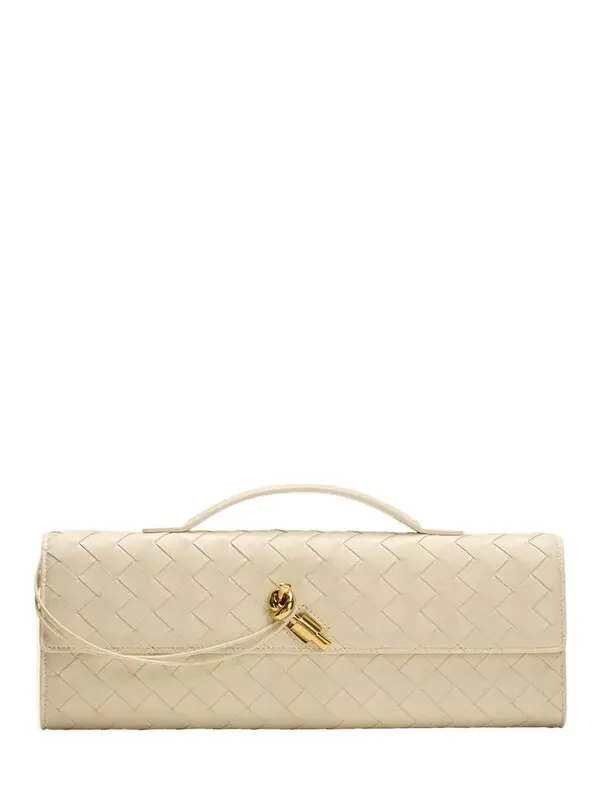Bottega Veneta Long Andiamo Intrecciato Leather Clutch - Sea Salt