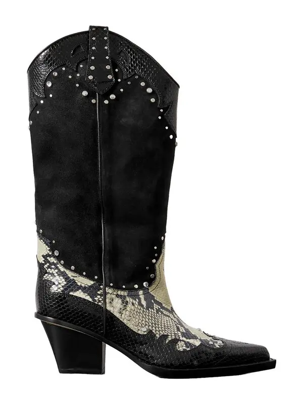 Paris Texas American Flame Cowboy Boots - Black
