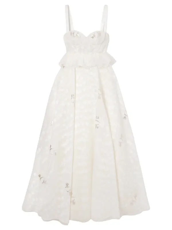 Giambattista Valli Ruffled Organza-trimmed Metallic Floral-jacquard Gown - Ivory
