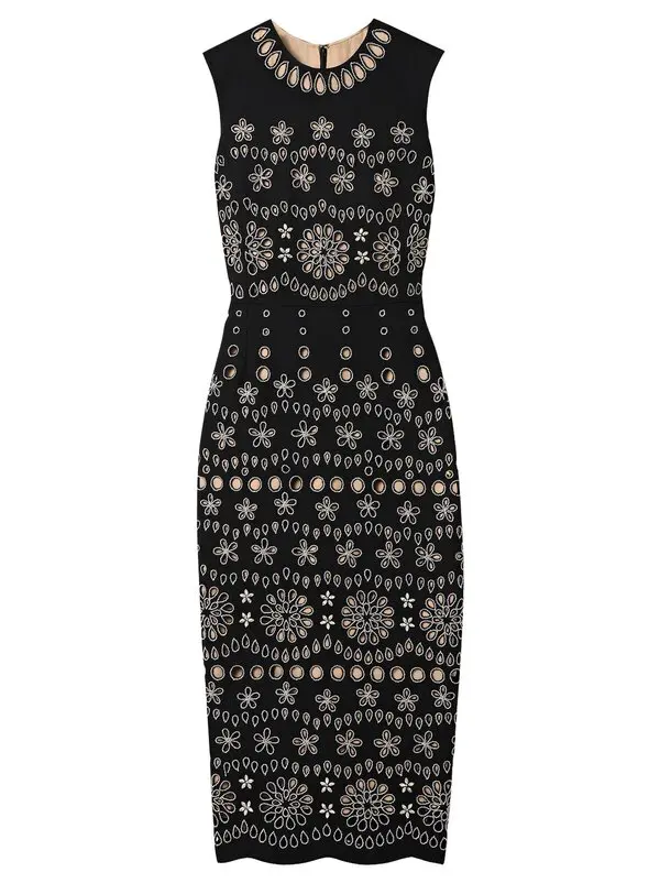 Oscar De La Renta Crystal-embellished Broderie Anglaise Midi Dress - Black