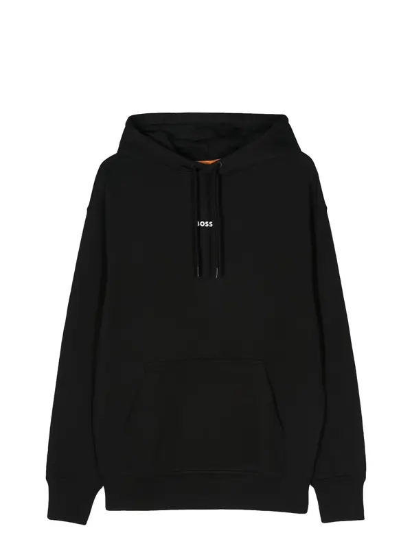 BOSS Logo-rubberised Cotton Hoodie - Black