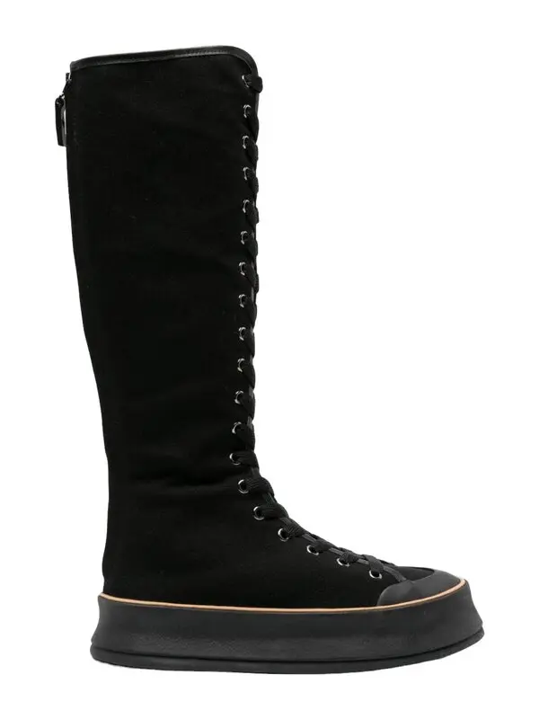 Max Mara Lace-up Canvas Knee-high Boots - Black