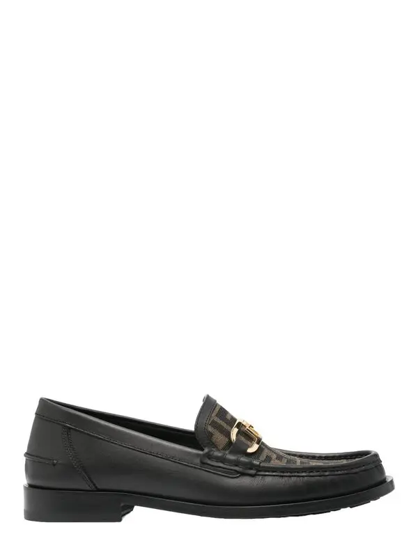 Fendi Ff-plaque Leather Loafers - Brown
