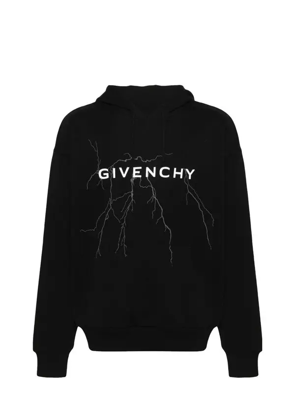 Givenchy Thunderbolt Print Cotton Hoodie - Black