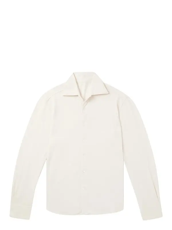 STOFFA Spread-collar Cotton And Silk-blend Piqué Shirt - Neutrals