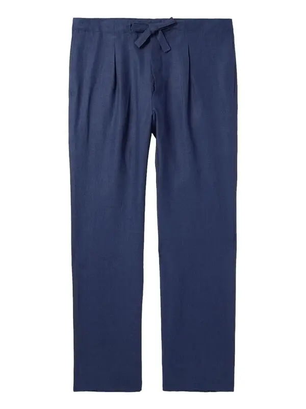 STOFFA Straight-leg Linen-twill Drawstring Trousers - Blue