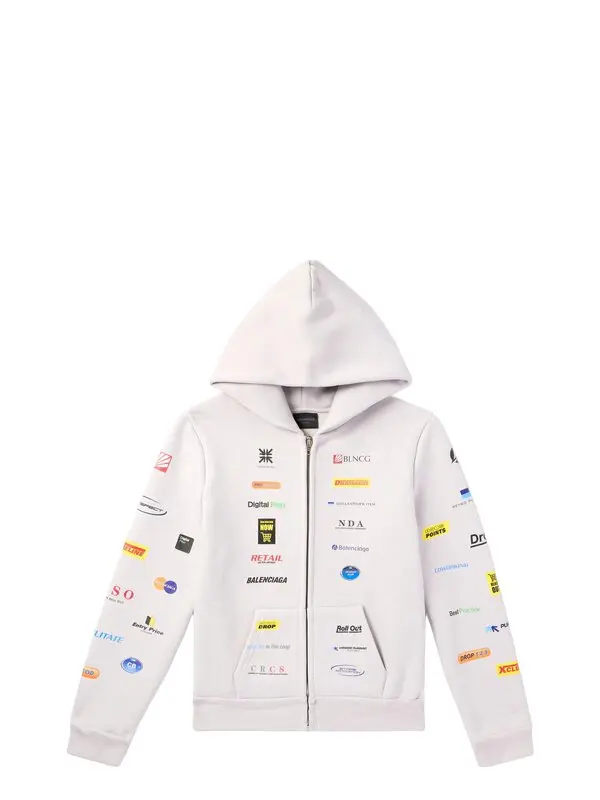 Balenciaga Logo-print Cotton-blend Jersey Zip-up Hoodie - White
