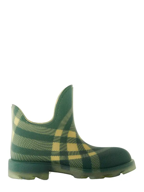 Burberry Checked Rubber Ankle Boots - Green