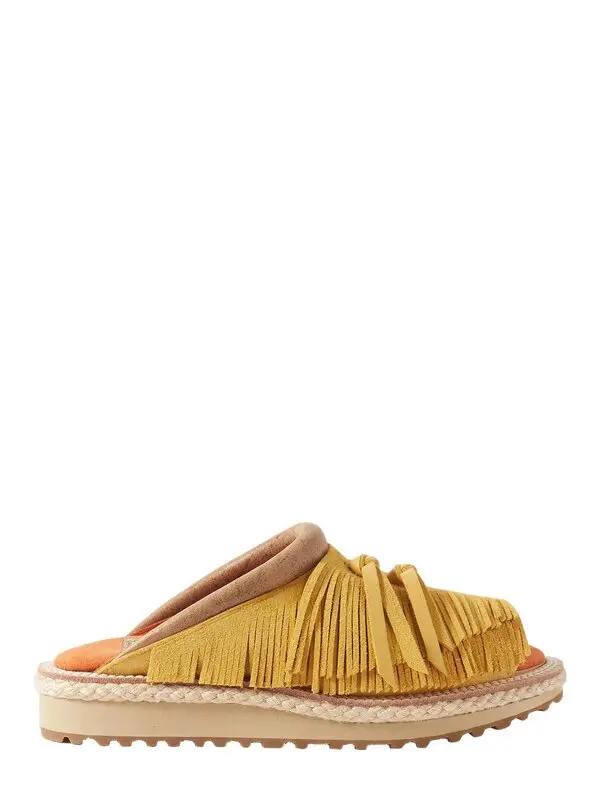 Kapital Pueblo Rain Leather-trimmed Fringed Suede Sandals - Yellow