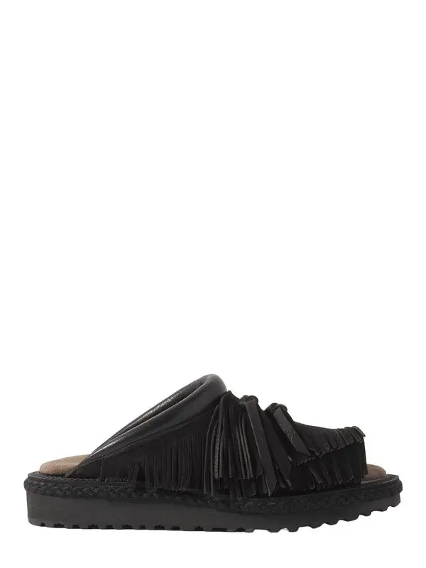 Kapital Pueblo Rain Fringed Suede Sandals - Black