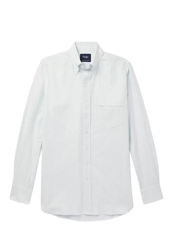 DRAKE'S Button-down Collar Striped Cotton Oxford Shirt - Blue