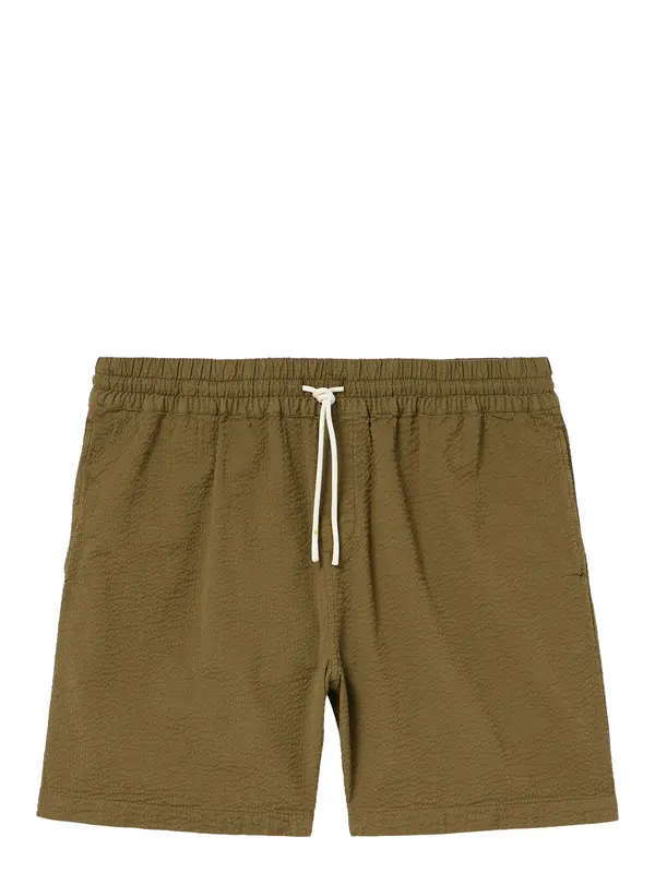 Portuguese Flannel Atlantico Straight-leg Cotton-seersucker Drawstring Shorts - Green