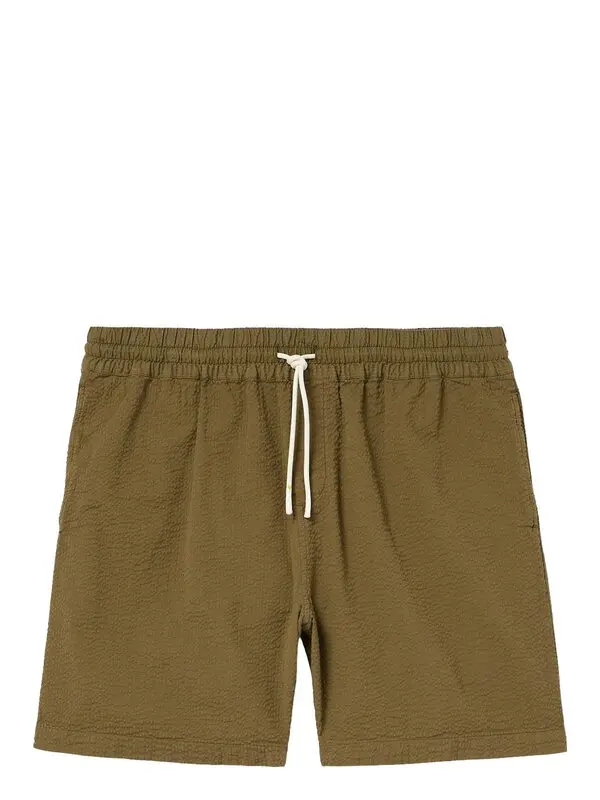 Portuguese Flannel Atlantico Straight-leg Cotton-seersucker Drawstring Shorts - Green