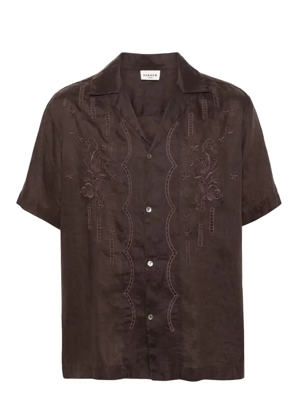P.a.r.o.s.h Floral-embroidered Linen Shirt - Brown