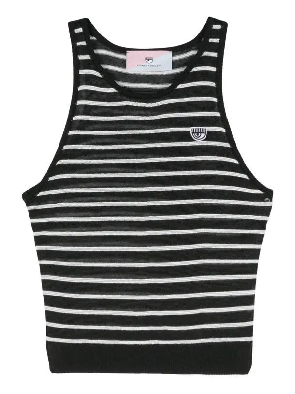 CHIARA FERRAGNI Eyelike-patch Striped Top - Black