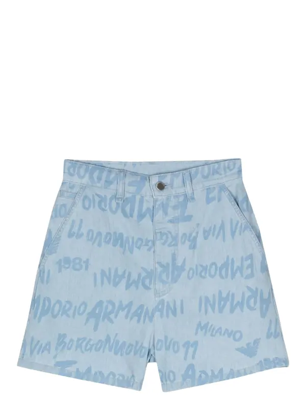 Emporio Armani Logo-print Chambray Shorts - Blue