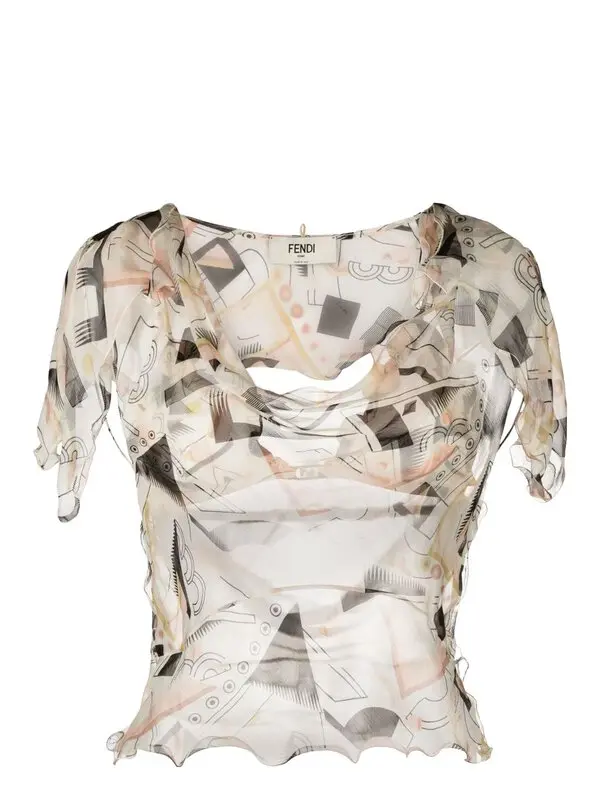Fendi Abstract-print Silk Blouse - Neutrals