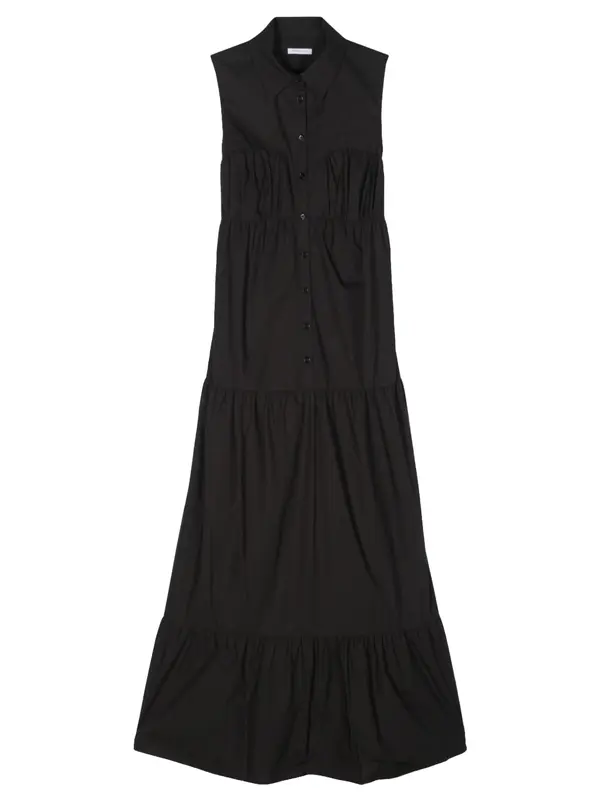 Patrizia Pepe Tiered Poplin Maxi Shirt Dress - Black
