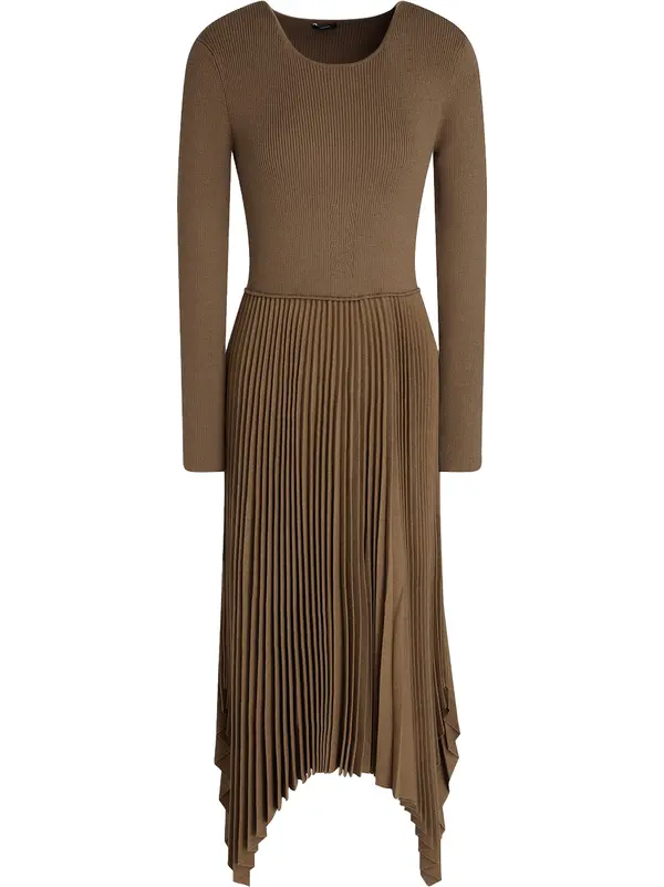 JOSEPH Pleated Ribbed Wool-blend And Flannel Midi Dress - Army Green