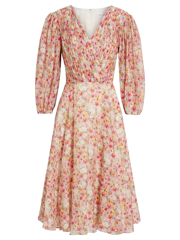 MIKAEL AGHAL Pleated Floral-print Chiffon Midi Dress - Fuchsia