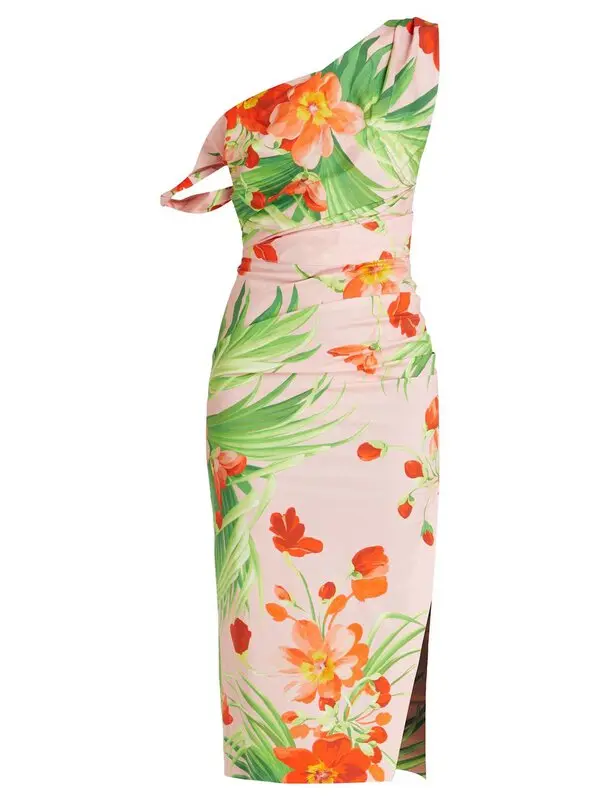 Carolina Herrera One-shoulder Floral-print Midi Dress - Pastel Pink
