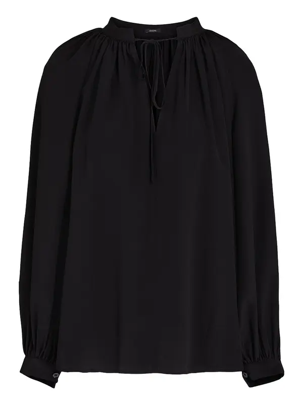 JOSEPH Gathered Silk Crepe De Chine Blouse - Black