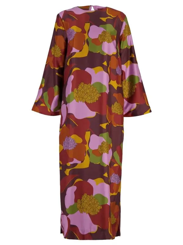 PAULA Shirley Graphic-print Silk-twill Dress - Brown
