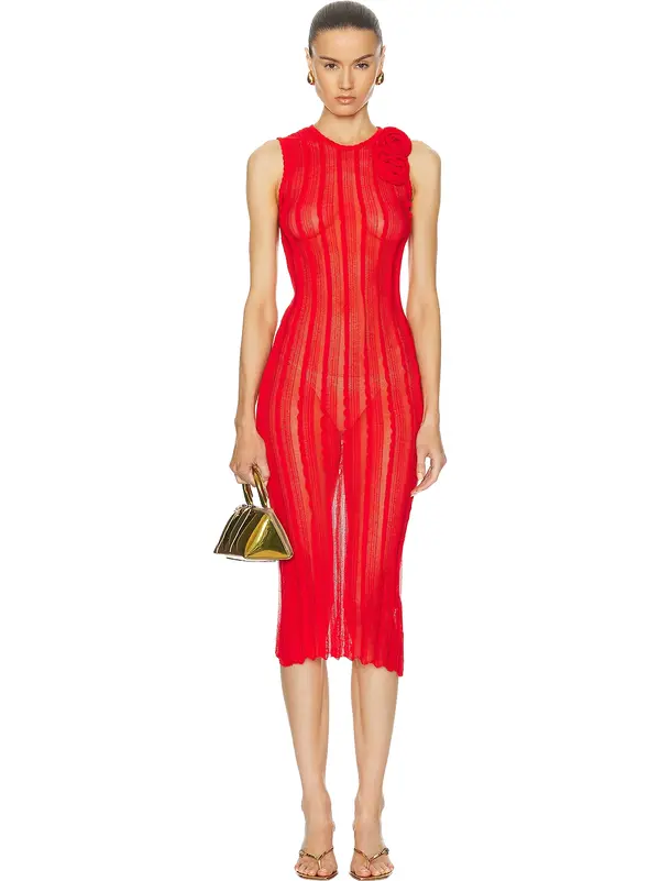 Blumarine Midi Dress With Ruffles - Lipstick Red