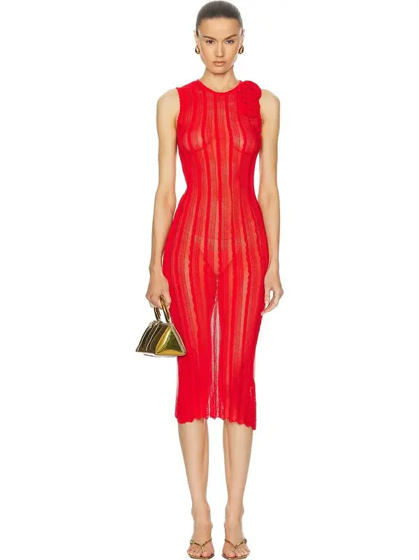 Blumarine Midi Dress With Ruffles - Lipstick Red