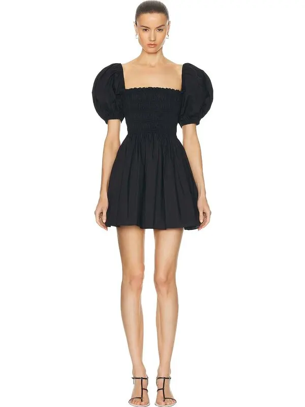 Matteau Shirred Peasant Mini Dress - Black