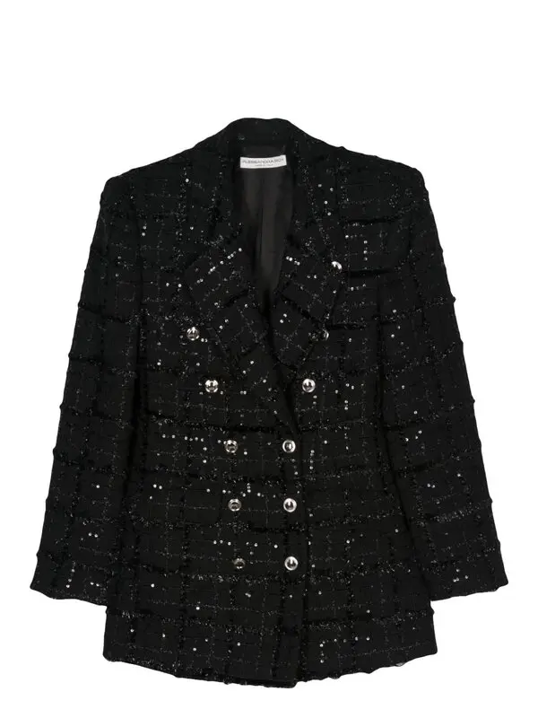 Alessandra Rich Double-breasted Tweed Blazer - Black