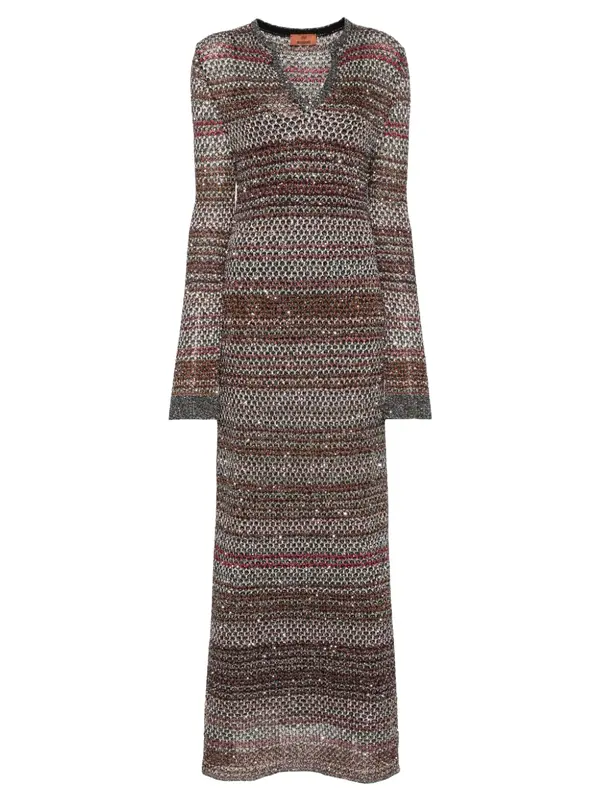 Missoni V-neck Zigzag Knitted Dress - Black