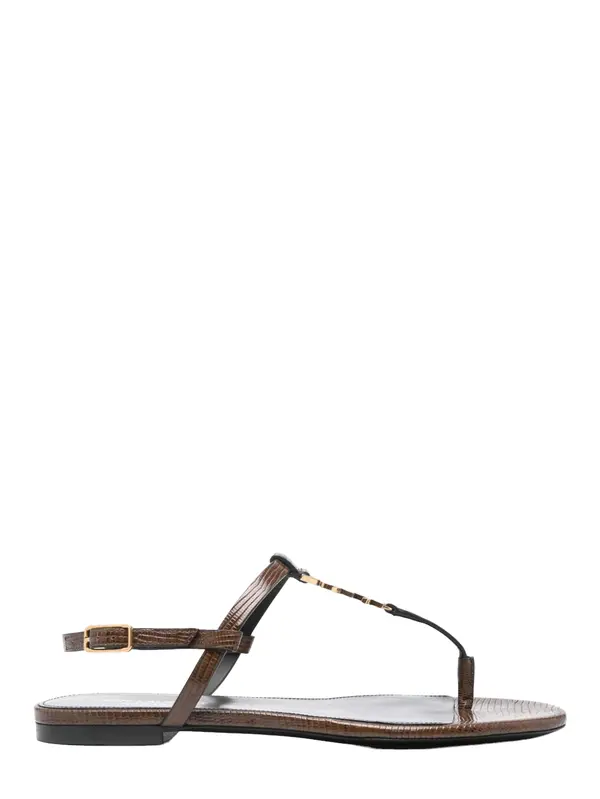 Saint Laurent Cassandre-plaque Leather Sandals - Brown