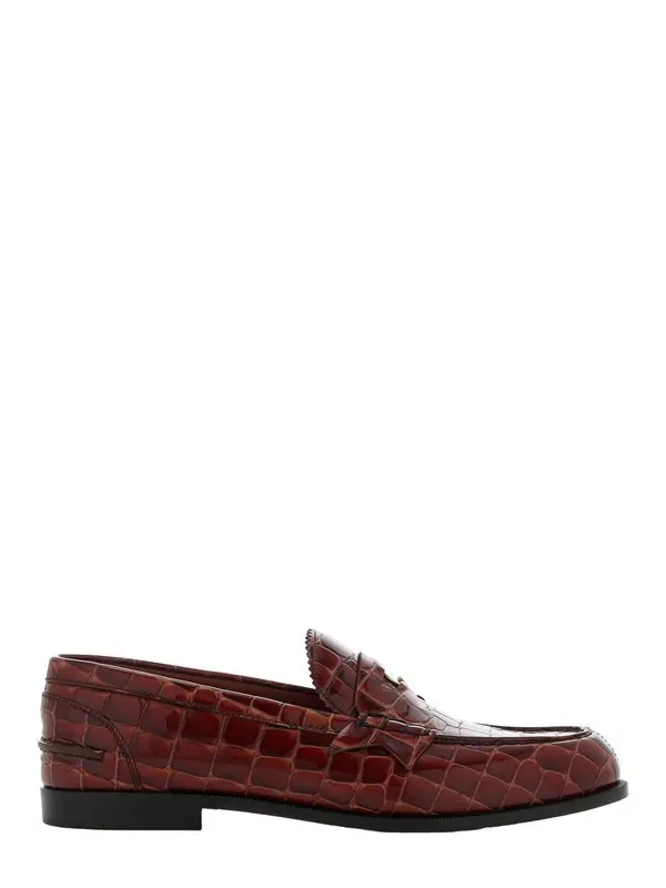 CHRISTIAN LOUBOUTIN Donna Croc-embossed Leather Penny Loafers - Brown