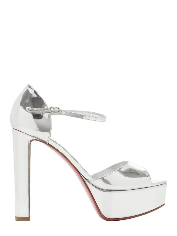 CHRISTIAN LOUBOUTIN Sandaloo 130mm Mirrored Leather Platform Sandals - Silver